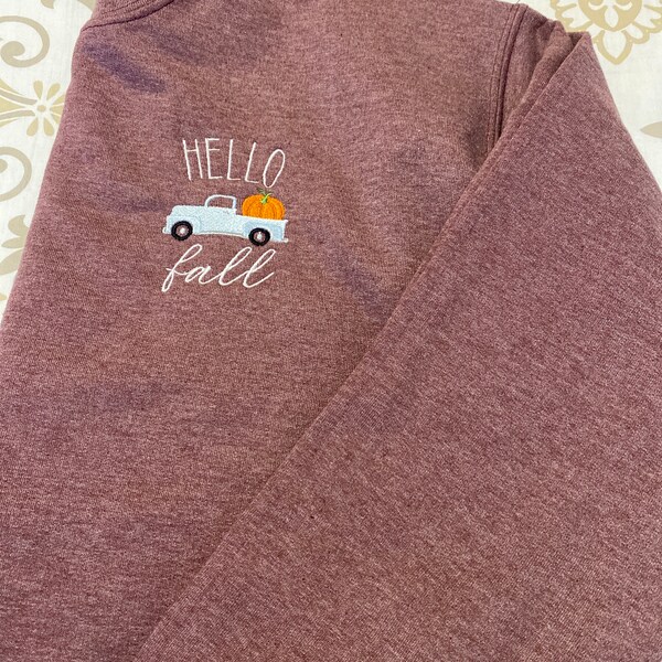 Hello Fall Embroidered Crewneck Sweatshirt - Adult Unisex Fall Crewneck ...