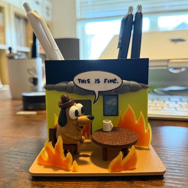 This is Fine Dog Meme Small Desk Organizer Pen Holder - Etsy