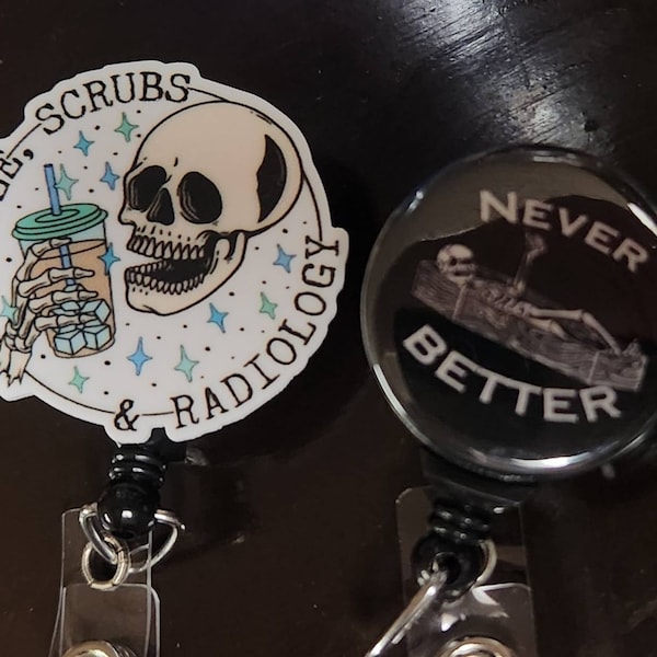 Coffee Scrubs Radiology Badge Reel Acrylic, Rad Tech Skull Badge, Xray ...