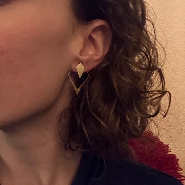 Rhombus Ear Jacket Gold, Geometric Ear Jacket Earrings, Minimalist ...