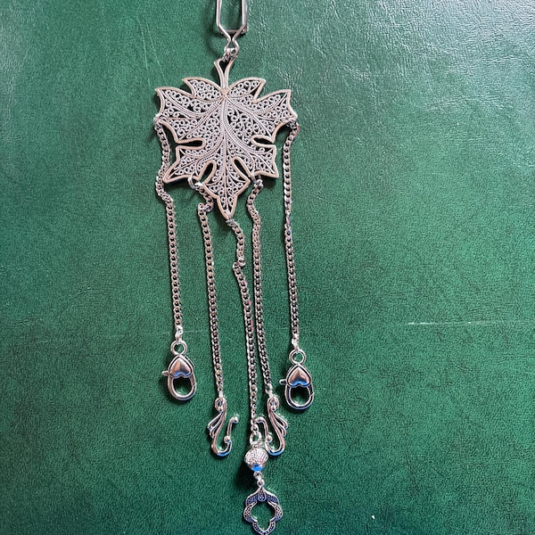 Filigree Maple Leaf Chatelaine W/ Five Accessory Chains & Acorn Charm ...
