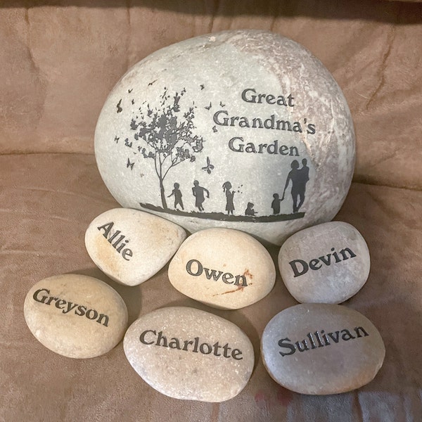 7in Grandma Garden Rock 3in Name Stones Add Kids Custom Order Carved ...