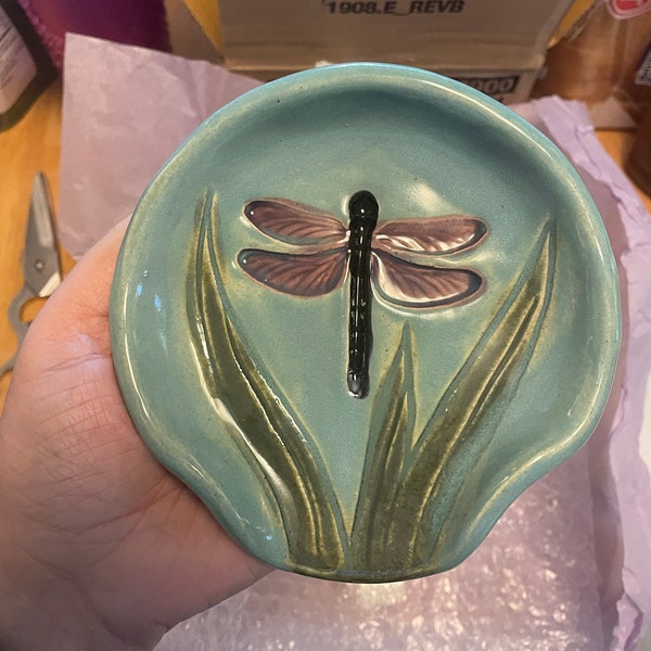 Large Blue Dragonfly Ceramic Spoonrest and Tea-bag Holder. Handmade Garden and Insect Pottery ...
