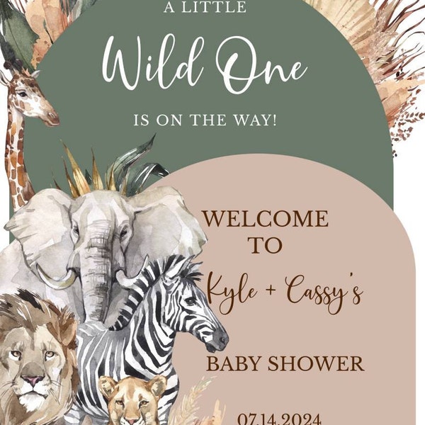 Editable Boho Wild One Baby Shower Welcome Sign, Boho Safari Jungle ...