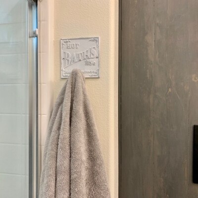 1 Vintage Style Bath Cast Iron Sign With Hook Shabby Farmhouse Plaque ...