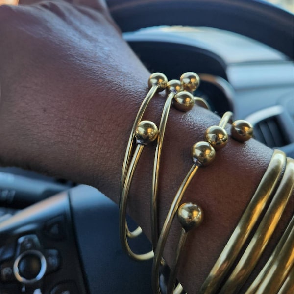Thick West Indian Bangles, Set of 5 Bangles, 10mm Ball Brass Bangles, Boho Stacking Bangles ...