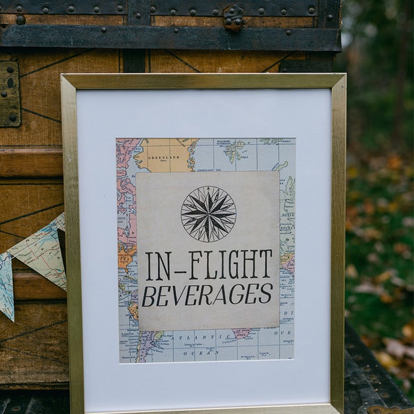 In-flight Beverages Sign Travel Compass Around the World Baby Shower ...