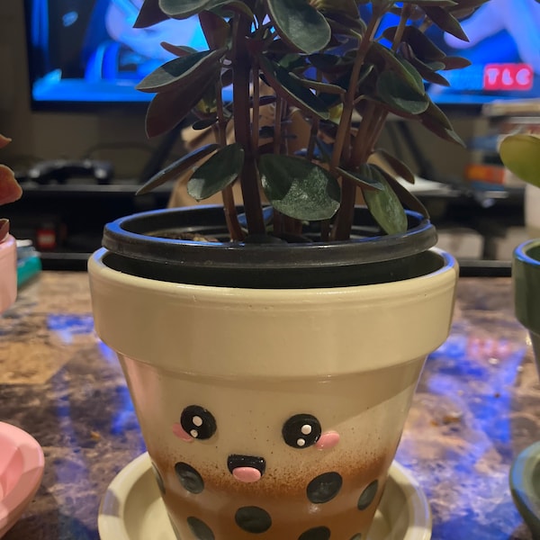 Boba Tea Plant Pot | Cute Gift for Plant Lovers | Cute Bubble Tea ...