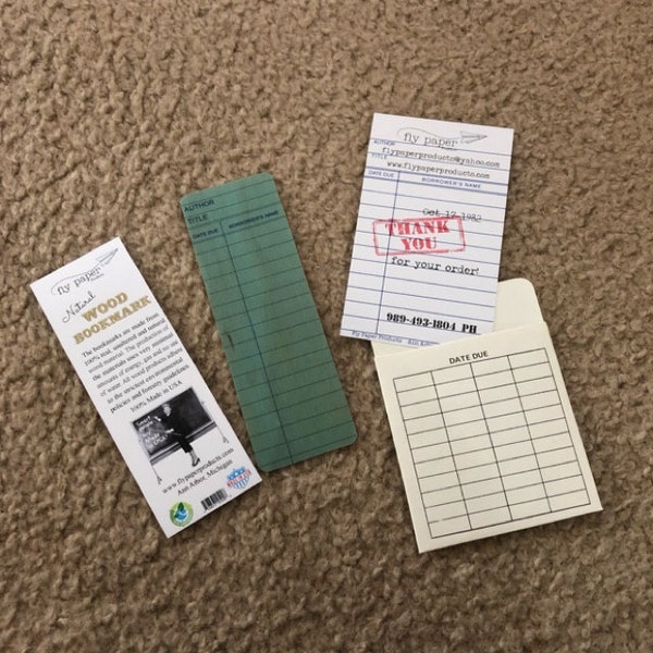 Blue Library Book Card Design -wooden Maple Bookmark- Vintage Library ...