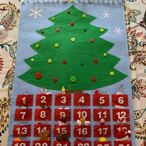Christmas Tree Fabric Advent Calendar Felt Wall Mat With 24 Ornaments ...