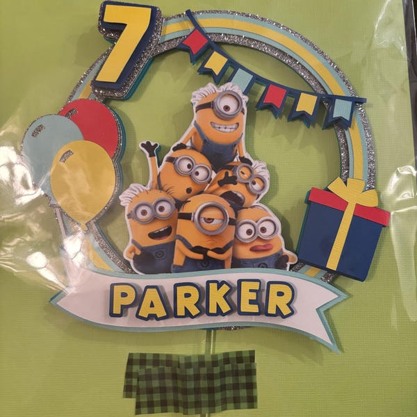 Minion Cake Topper/ Glitter Party Decorations/ Kids Birthday Paper ...