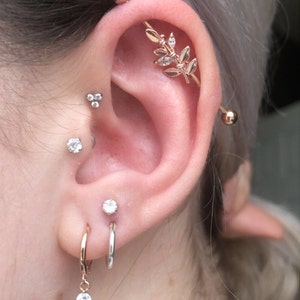 CZ Leaf Rose Gold Industrial Barbell 14g 16g Scaffold - Etsy