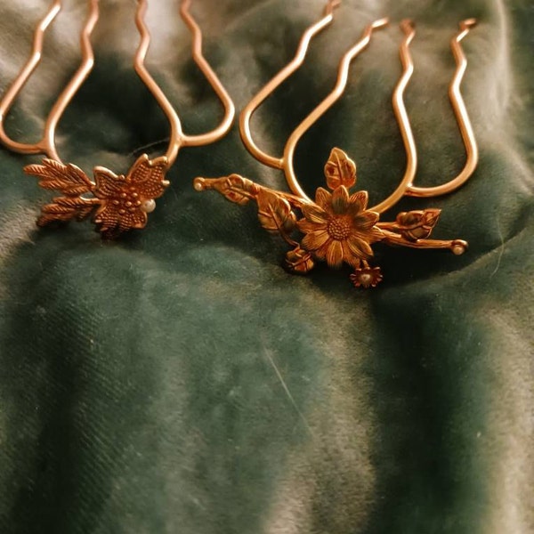 Sunflower Wild Flowers Hair Prong Silver Leaf Bun Stick Gold Flower ...