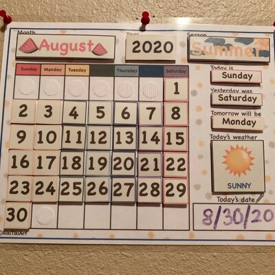 White Perpetual Calendar, Kids Calendar Printable Classroom Calendar ...