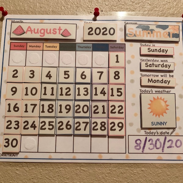 White Perpetual Calendar, Kids Calendar Printable Classroom Calendar ...