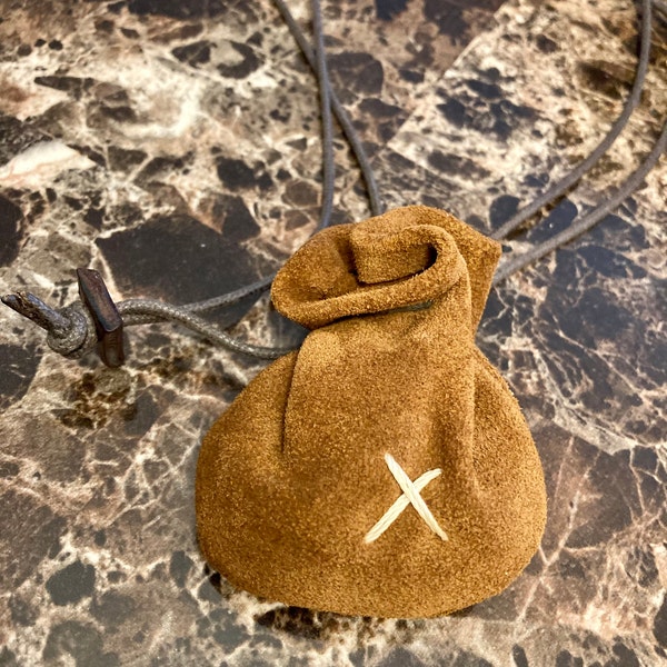Leather Neck Pouch Bag, Brown Pouch Bag Necklace, Crystal Sack, Spirit ...