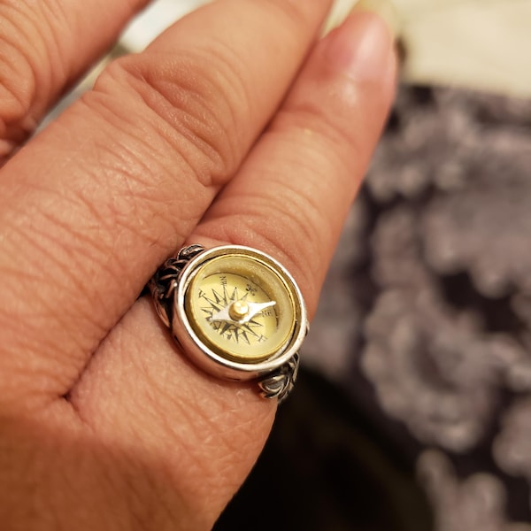 Working Compass Ring Sterling Silver, Silver Twig Ring, Compass Jewelry ...