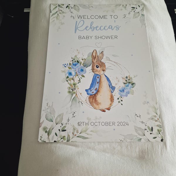 Blue Peter Rabbit Christening Welcome Sign Christening Decoration Boys ...