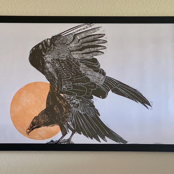 Red Tailed Hawk Original Handmade Large Linocut Print Linoleum Carved ...