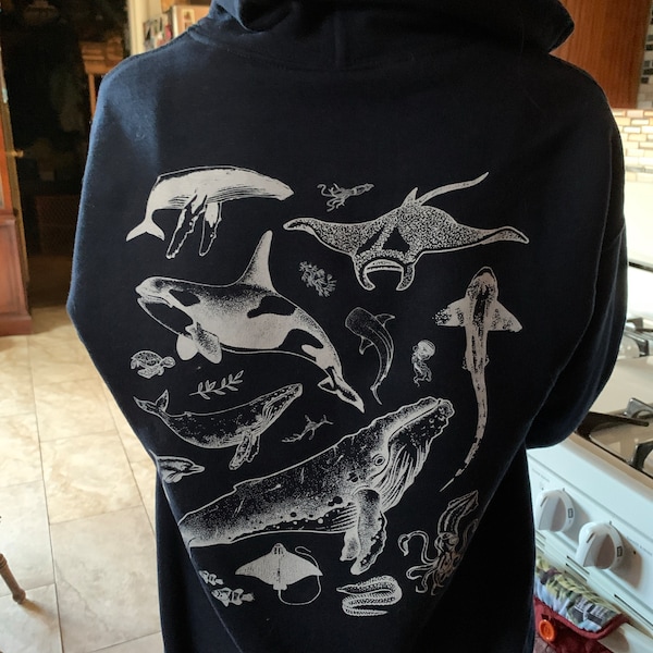 Underwater Sea Animal Vintage Hoodie Gift for Marine Biologist/ocean ...