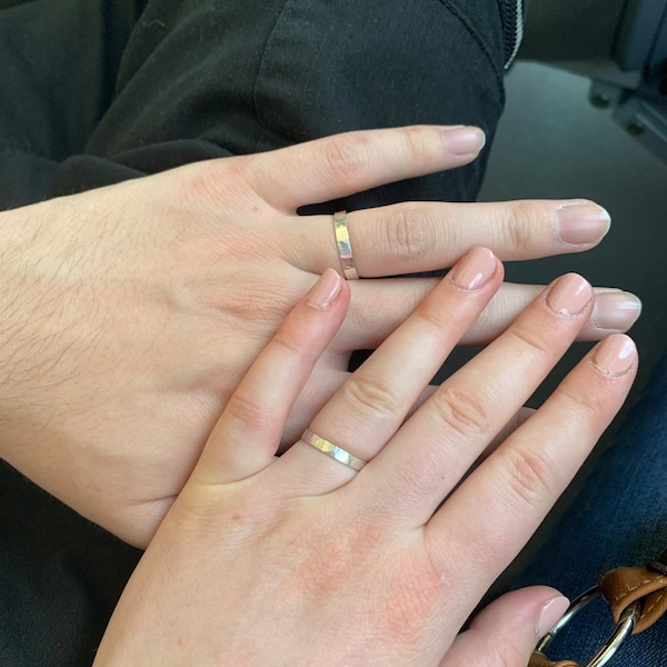 Couple Ring Set, Couple Rings Gold, Beveled Edge, His Her Promise Ring ...