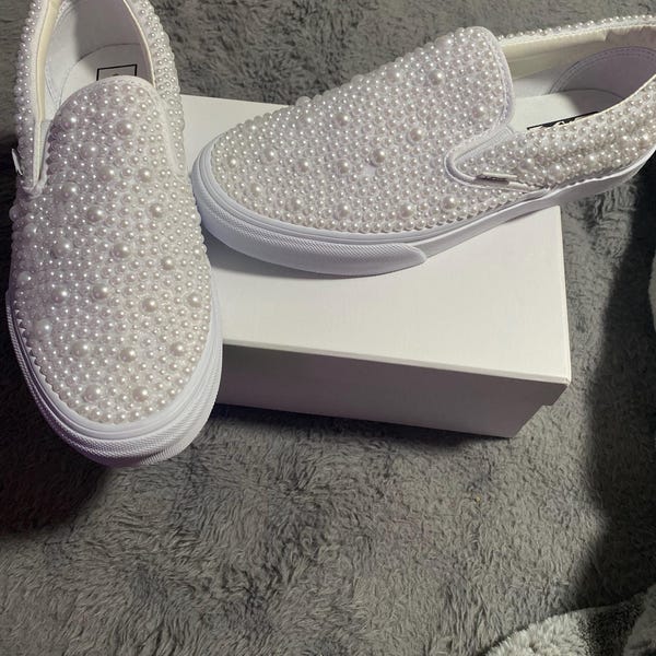 Custom Platform Vans -full Pearl Bling Vans Wedding Sneakers for Bride ...