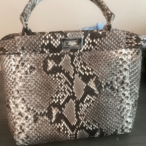 Gray Genuine Python Top Handle Bag, Real Snake Skin, Natural Python ...