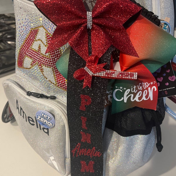 Pin Me Cheer Ribbon Neon Pink Pin Me Bow Clip Cheer Pins Cheer Bow Bag ...