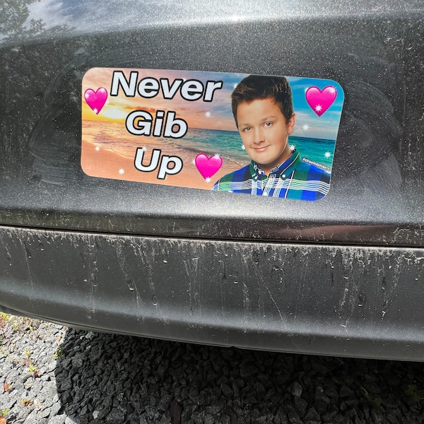 Never Gib up | Funny Nostalgic Motivational Meme Gen Z Sticker, Bumper Sticker, Magnet ...