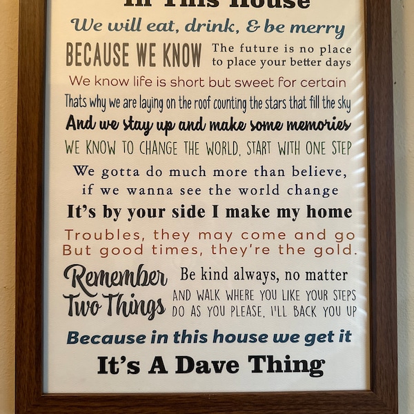 In This House Its A Dave Thing, Inspirational Art Print - Etsy