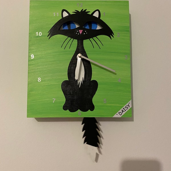 Pendulum Clock COSMO, Tail Moves Back and Forth, Wall Clock, Cat, Cat ...