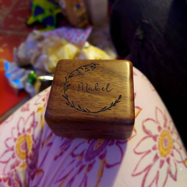 Personalized Walnut Wood Music Box, Birth Flower Music Box, Birthday ...