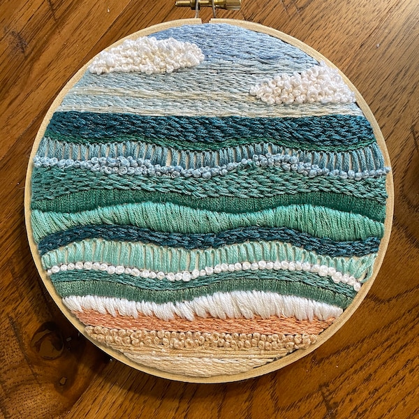 Abstract Tropical Seascape Hand Embroidery Pattern - PDF Instant ...