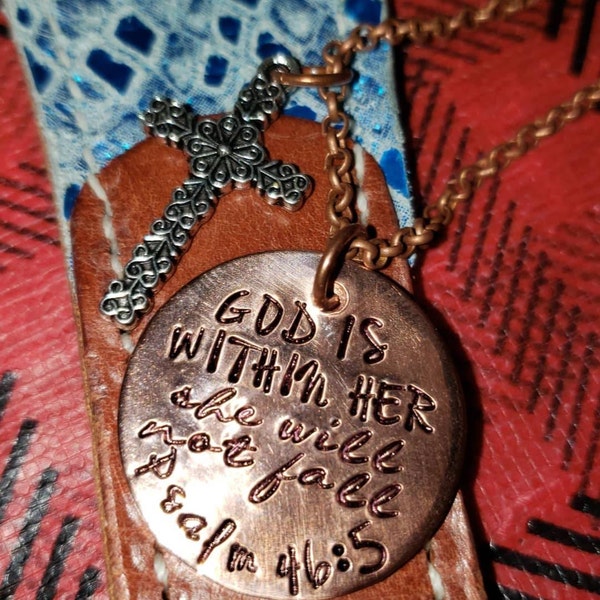 Blessed Cross Necklace Turquoise Patina Jewelry Christian Gift Cursive ...