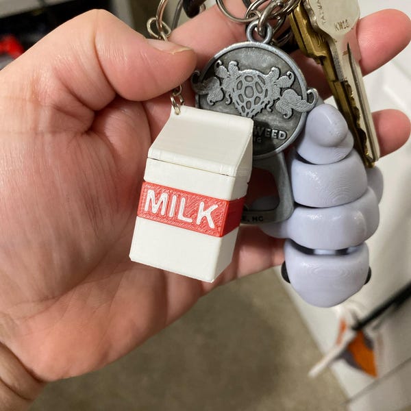 Retro Milk Carton Pill Holder Keychain – 3D Printed Mini Container for ...