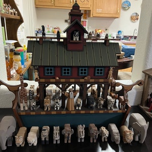 Hand Carved Wood Noah's Ark, Wooden Ark, Wood Noah's Ark, Heirloom Noah ...