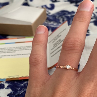 Dainty Copper CZ Diamond Ring With Hammered Copper Band Copper - Etsy