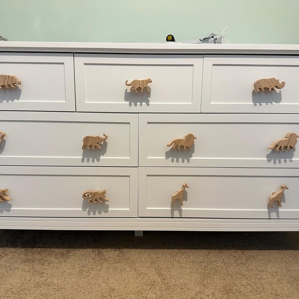 Safari Animal Dresser Knob for Nursery, Drawer Pull Handle for Kids Room. Giraffe Lion Elephant ...