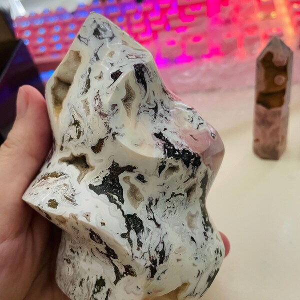 Natural Malachite Slab With Plastic Stand - Vibrant Green Swirls for ...