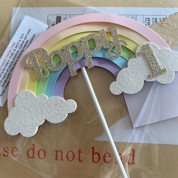 Personalised Small Pastel Rainbow Cake Topper, Custom Name, Birthday ...