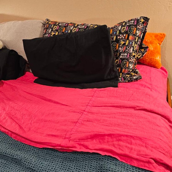 Raspberry Linen Bedding Set 1 Duvet Cover and 2 Pillowcases Softened ...