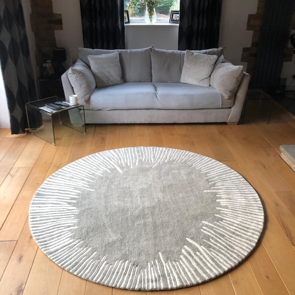 Round Rug, Abstract Round Carpet, White Round Rug Tufted Wool Circle ...