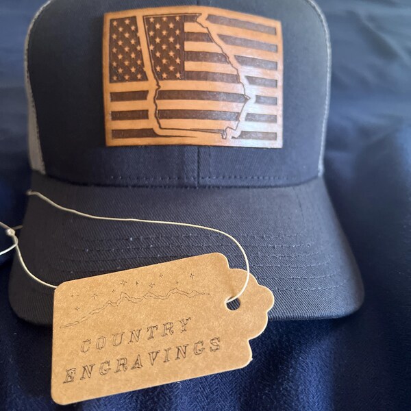 Custom American Flag State Leather Patch Trucker Hat : Men's and Women ...