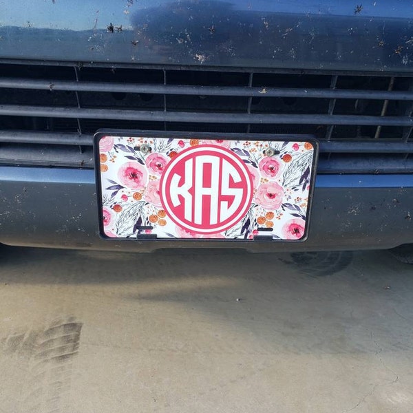 Pink Flower Monogram License Plate - Personalized Car Tag - Monogram ...
