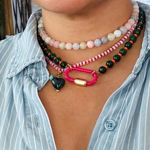 Chunky Link Chain Necklace, Gold Love Heart Carabiner, Large Puffy Love ...