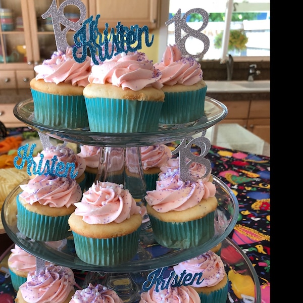 Glitter 18 Cupcake Toppers, 18 Years Old, 18th Birthday, Happy Birthday ...