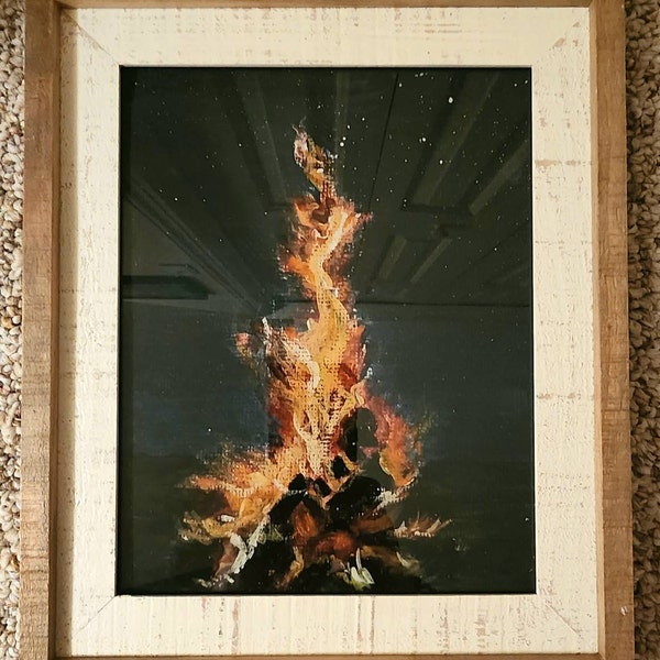 Campfire Print, Acrylic Art, Poster, Painting, Original Artwork, Hiking ...