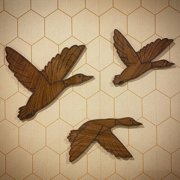 Flying Ducks Wooden Wall Art - Set of Three Reversible Retro Wooden ...