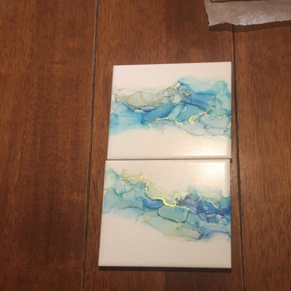 Handmade Alcohol Ink Tile Coaster Sets Housewarming Gift Home Decor ...