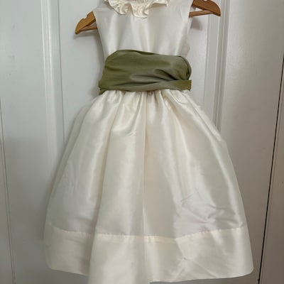 First Communion Linen Dress, Pink Silk Sash. White Lace in All the ...